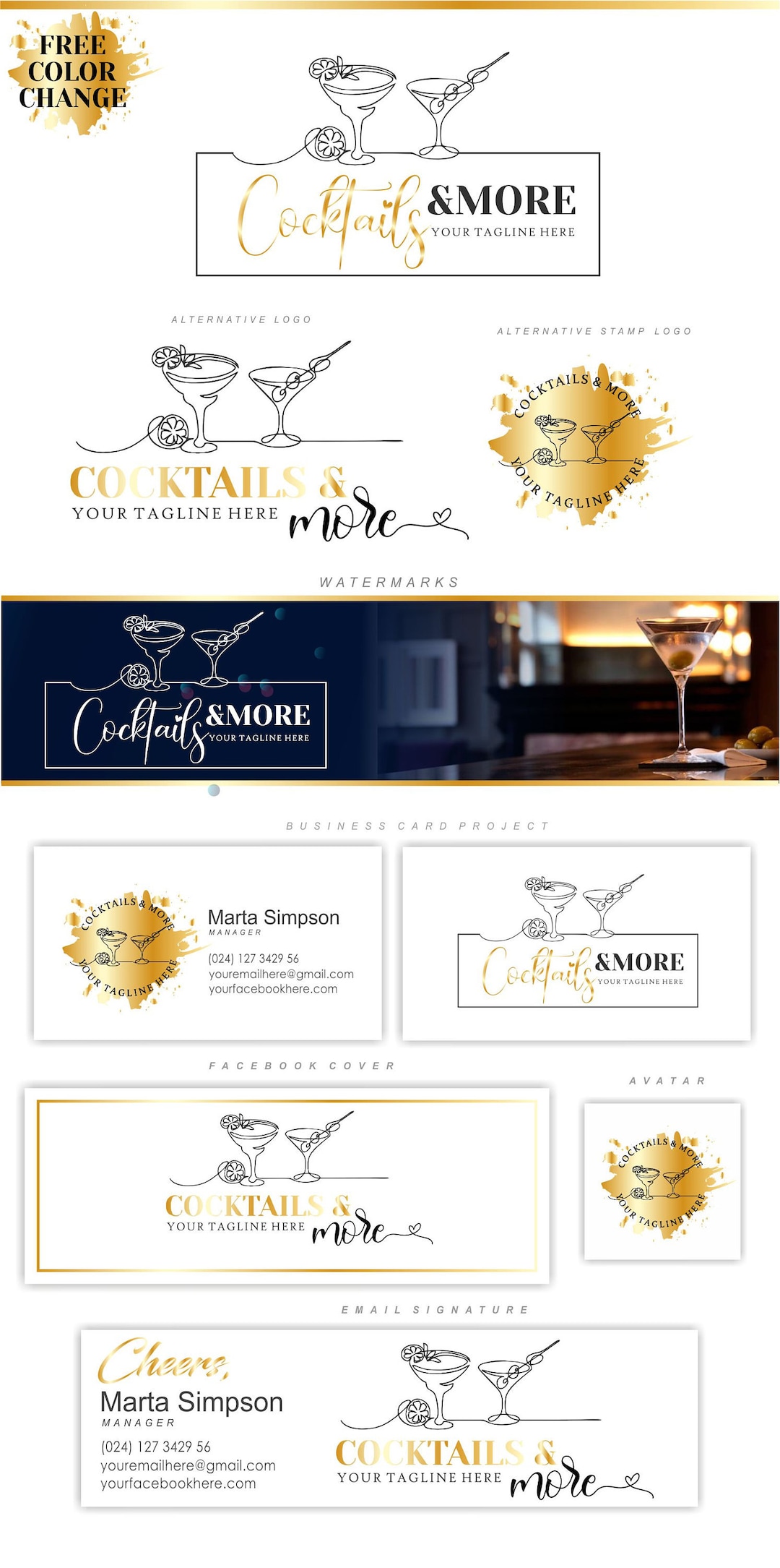 Cocktail Bar Logo, Drink Logo Design, Custom Alcohol Logo Set, Martini ...