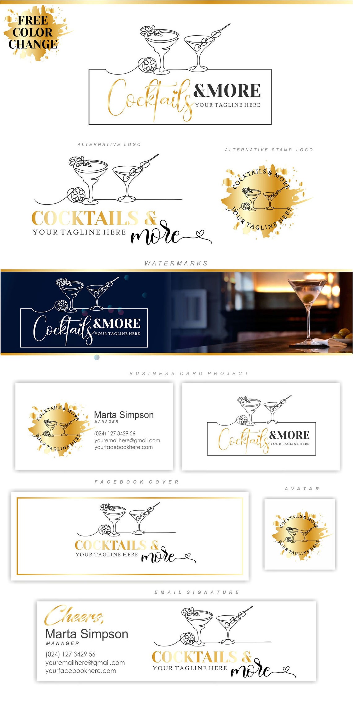 Cocktail Bar Logo Drink Logo Design Custom Alcohol Logo Set - Etsy