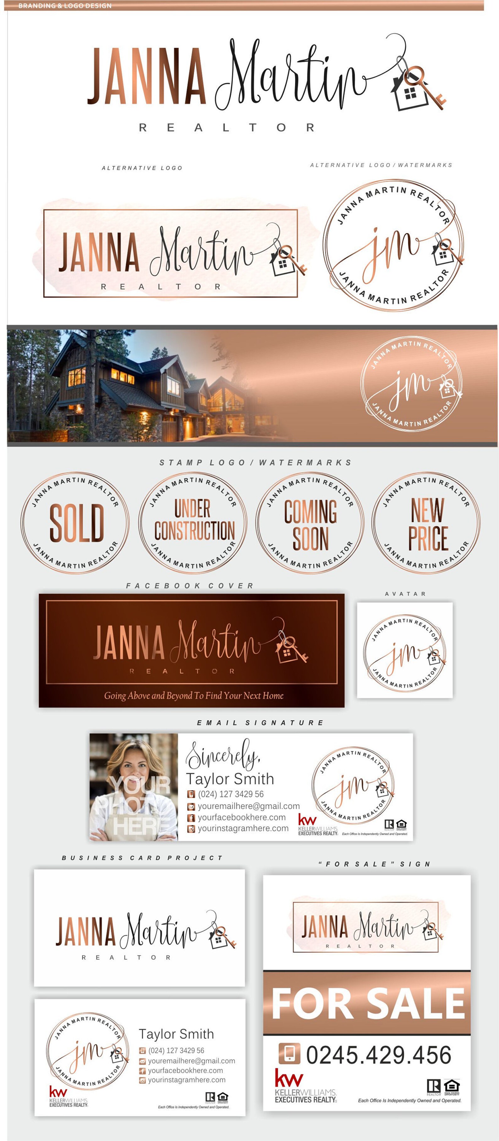 Realtor Logo, Real Estate Logo Design, Key and House Logo, Branding Kit ...