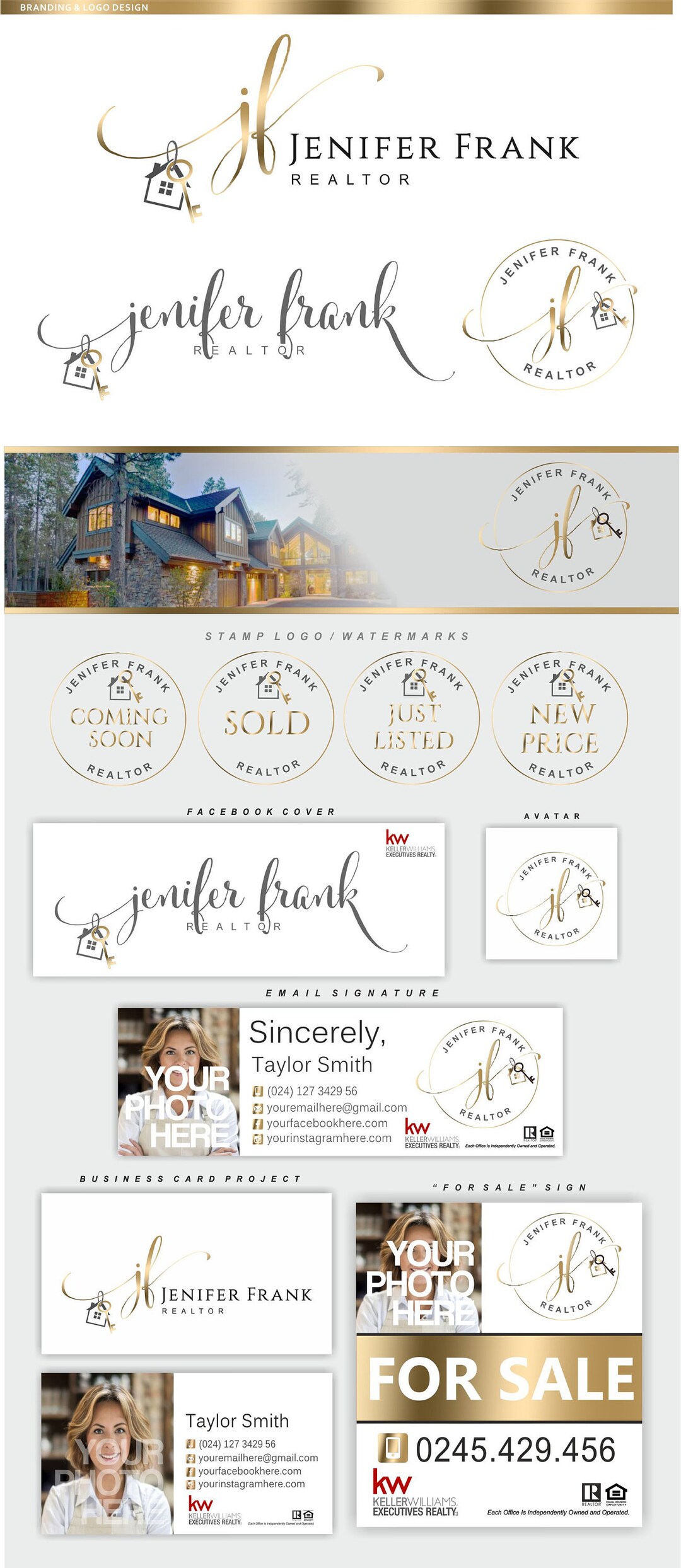 Real Estate Logo, Realtor Logo, House Key Logo, Gold Logo Design ...