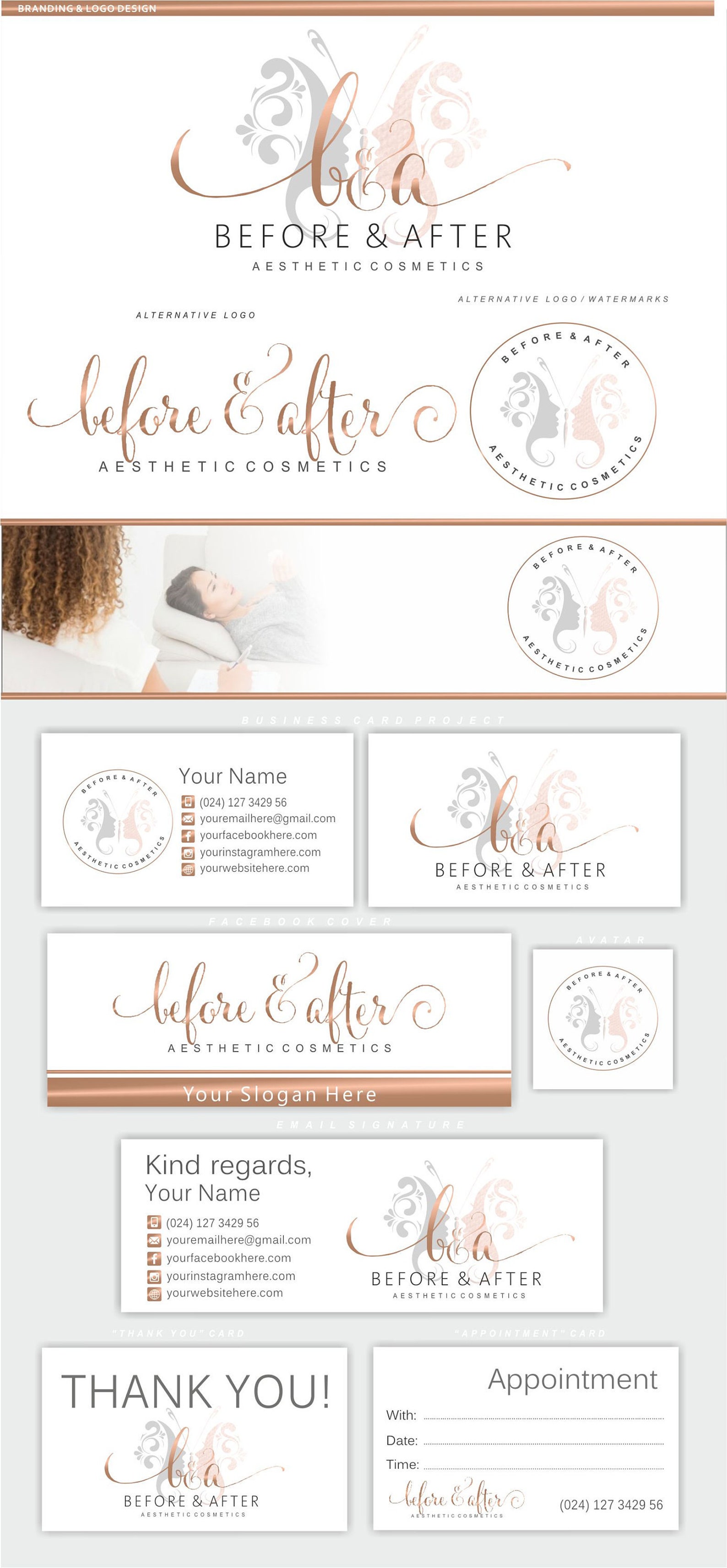 Cosmetic Logo Package, Premade Face Logo, Butterfly Logo, Branding Kit ...