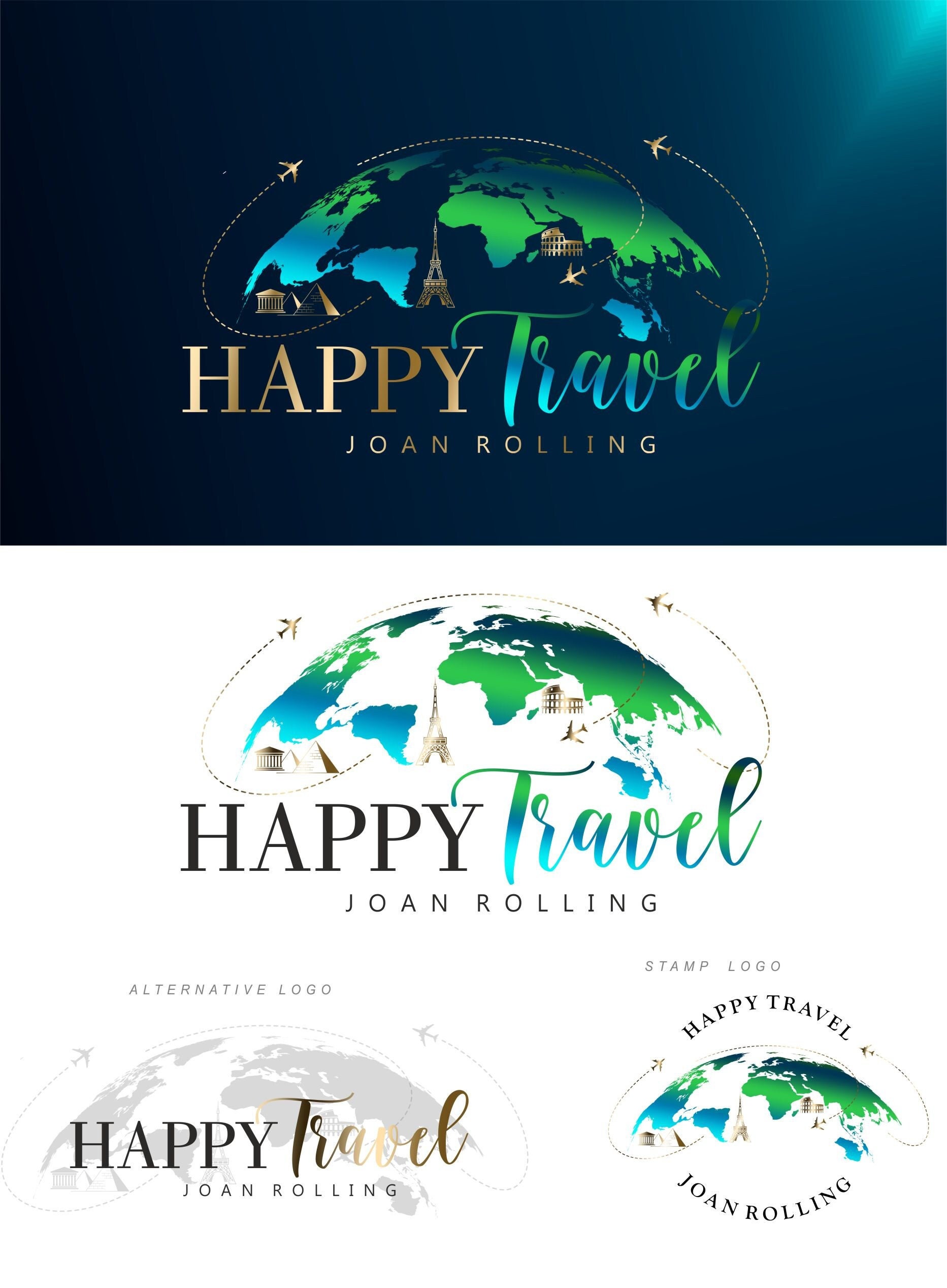 Travel Logo Adventure Branding Kit World Map Trip Design - Etsy