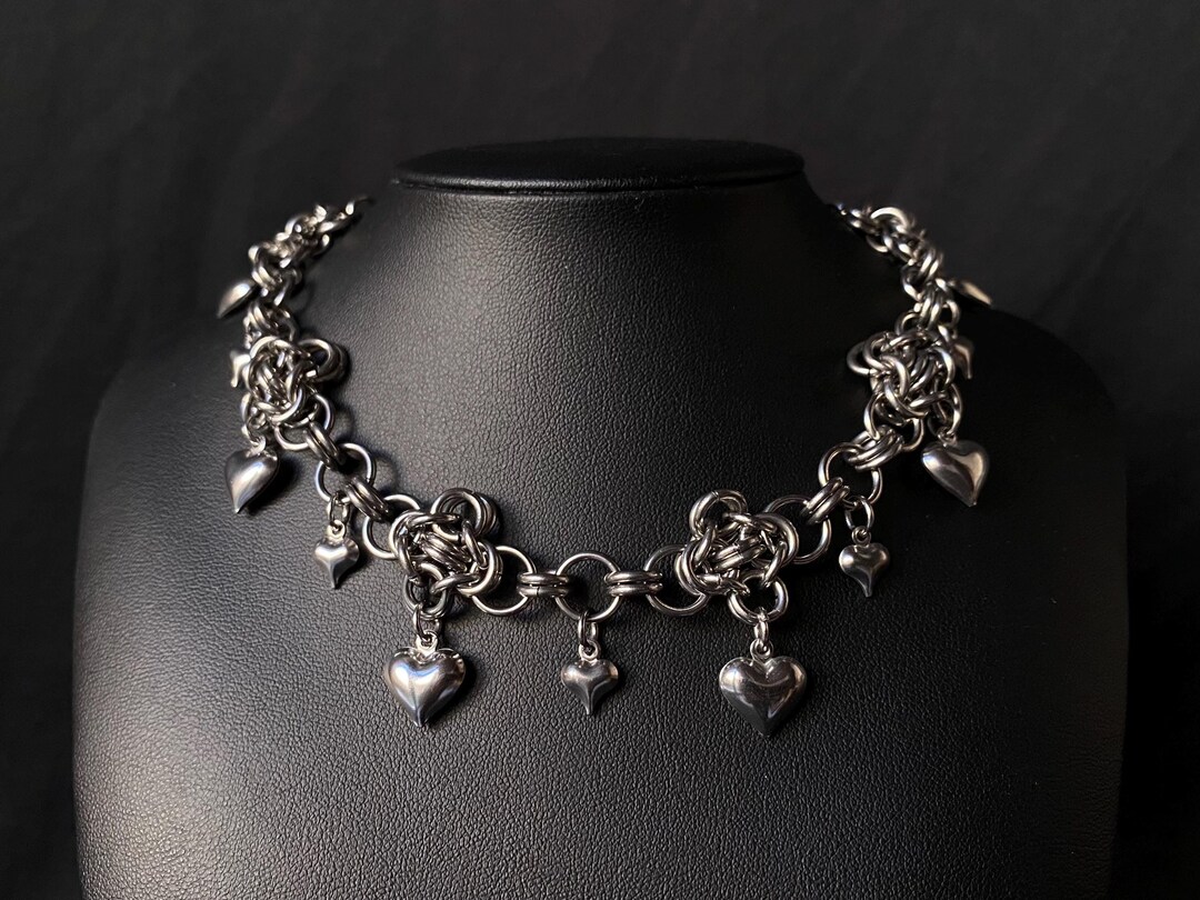 Lovesick Choker | Stainless Steel Chainmail Choker Silver | Hearts Goth ...