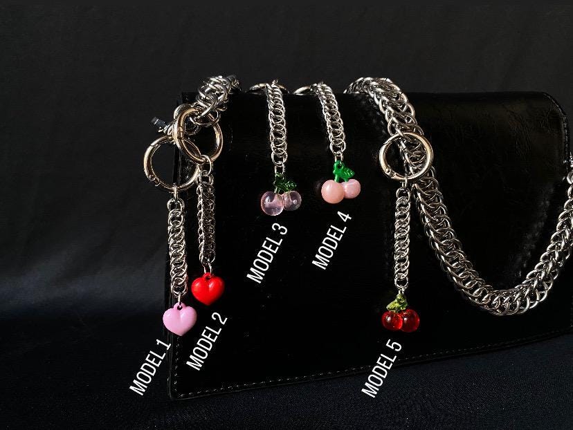 Cute Cherry/heart Chainmail Keychain, Cherry Kawaii Keychain, Chunky ...
