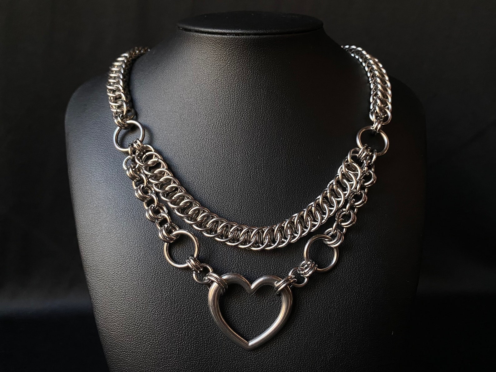 Bulletproof Heart Choker Stainless Steel Necklace Chainmail Chunky ...