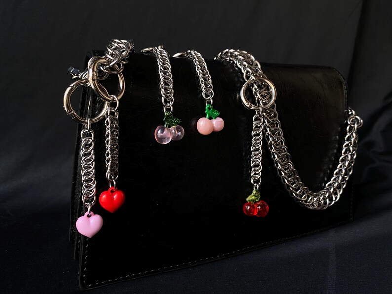 Cute Cherry/heart Chainmail Keychain, Cherry Kawaii Keychain, Chunky ...