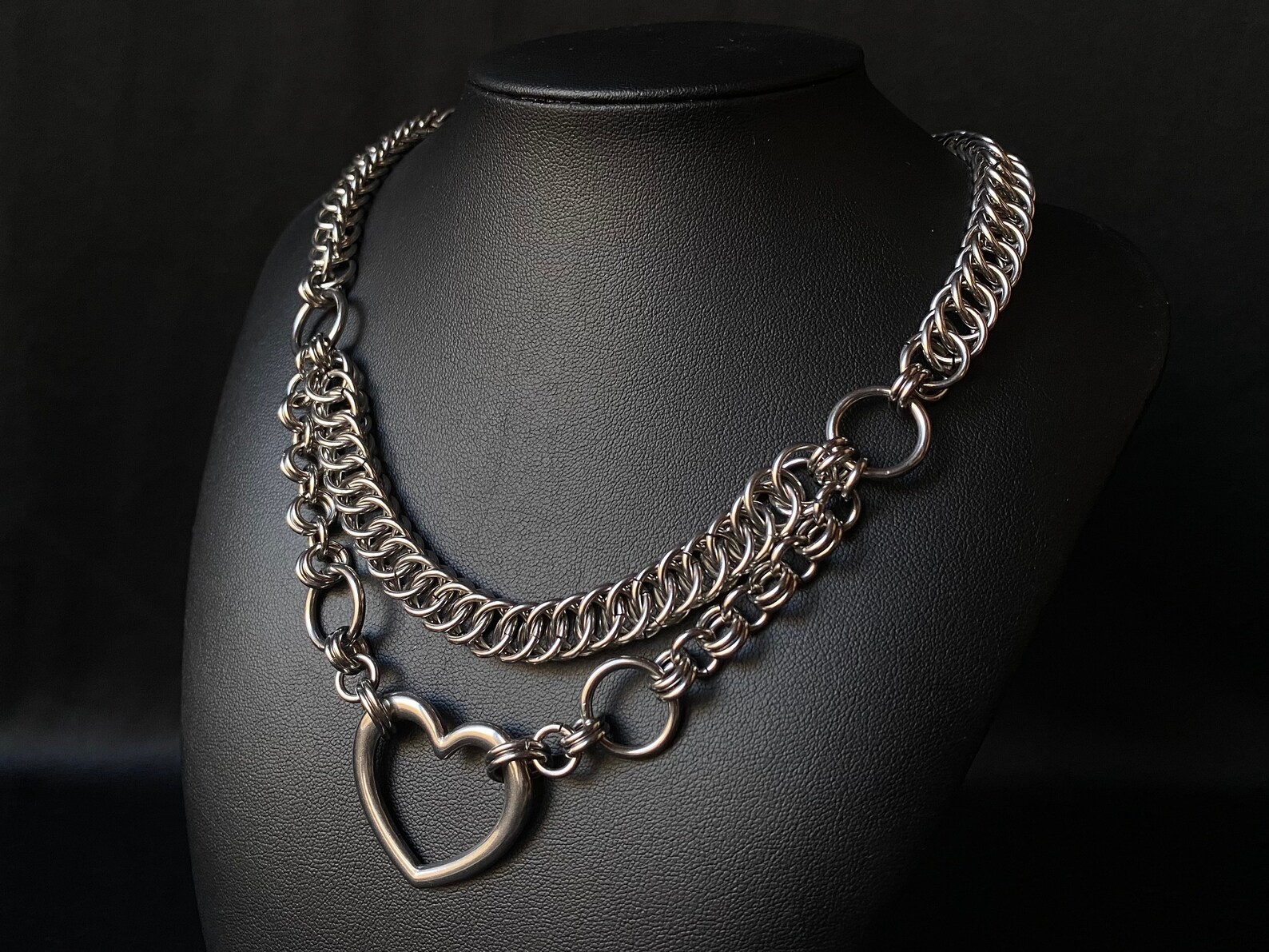 Bulletproof Heart Choker Stainless Steel Necklace Chainmail Chunky ...