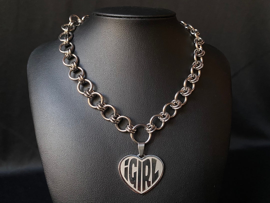 IGIRL Heart Necklace Stainless Steel Choker Chainmaille Chain Necklace ...