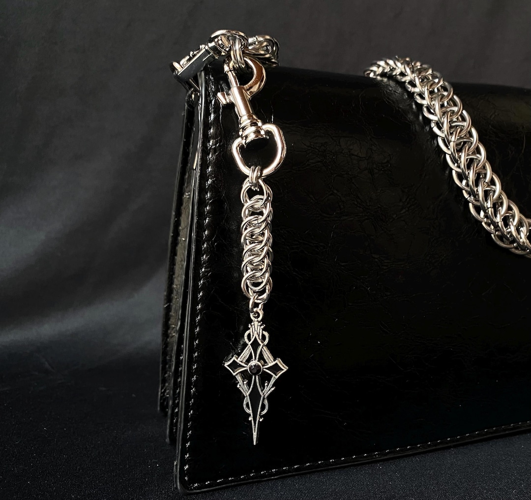 Goth Cross Chainmail Keychain, Handmade Bag Charm, Alternative Dark ...