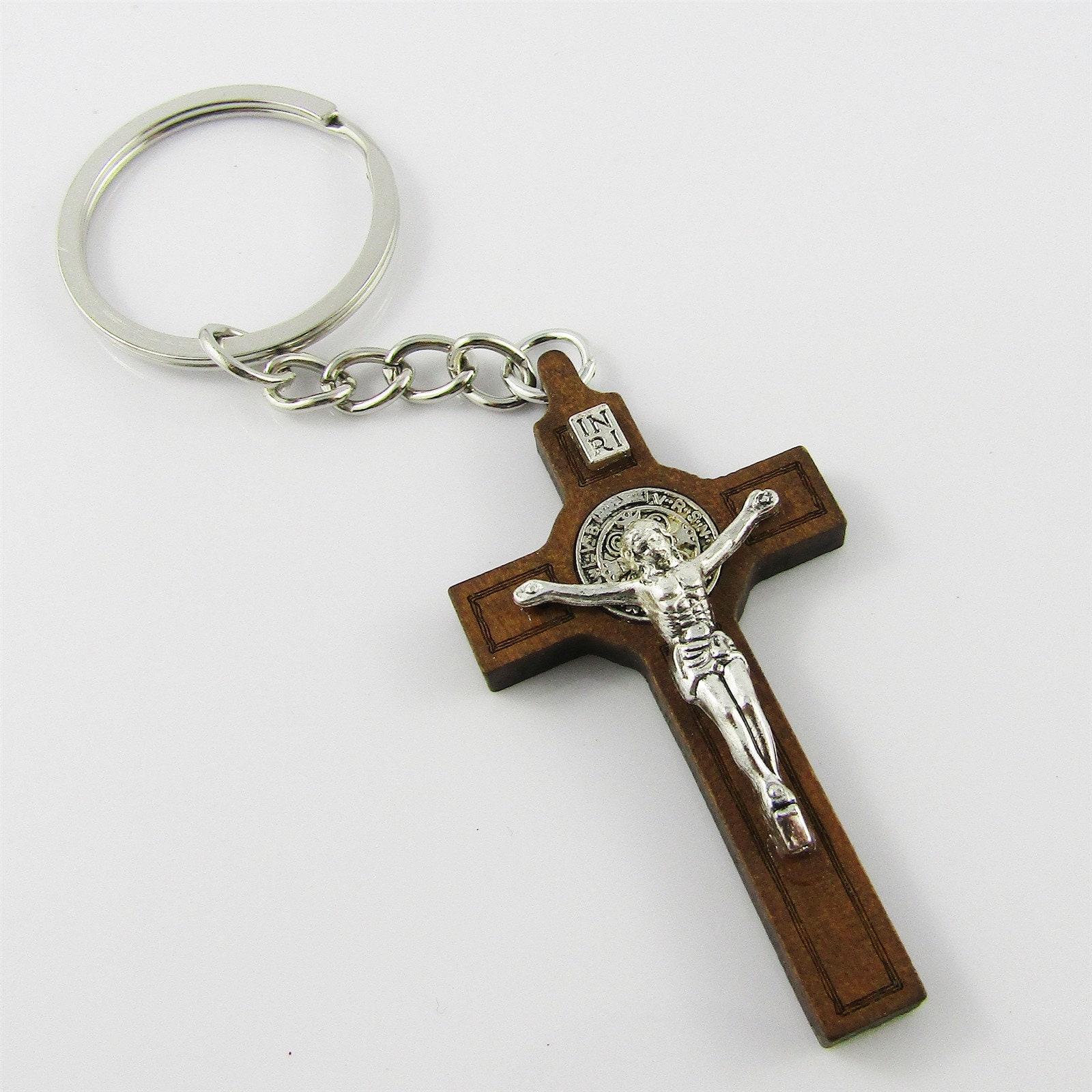 SS & Wood Religious Crucifix Cross Charm Keychain Keyring 110mm - Etsy