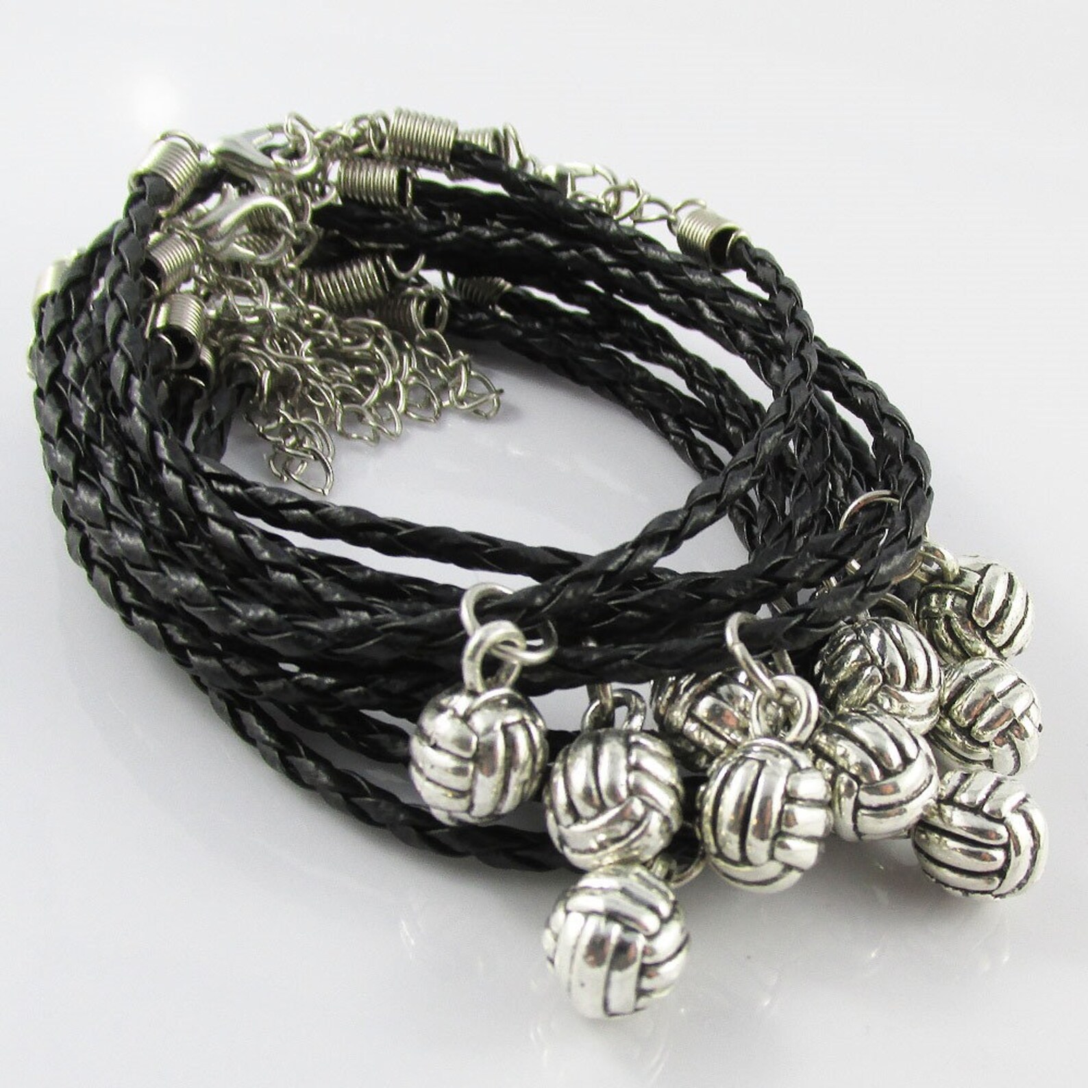 10 X 3D NETBALL Charm Sport Black Braided Bracelet Coach Team End of ...