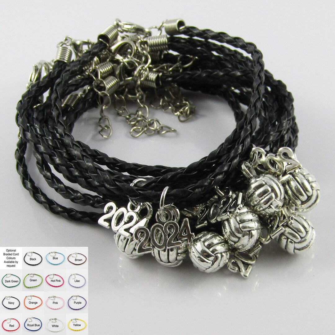 10 X 3D NETBALL 2024 Charm Sport Black Braided Bracelet Coach Team ...