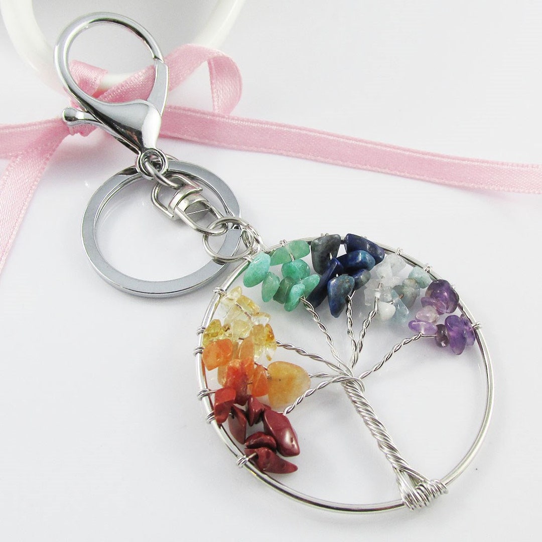 Gemstone Beaded Tree of Life Keyring Keychain 120mm - Etsy