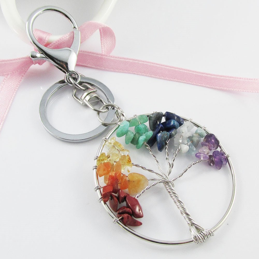 Gemstone Beaded Tree of Life Keyring Keychain 120mm - Etsy