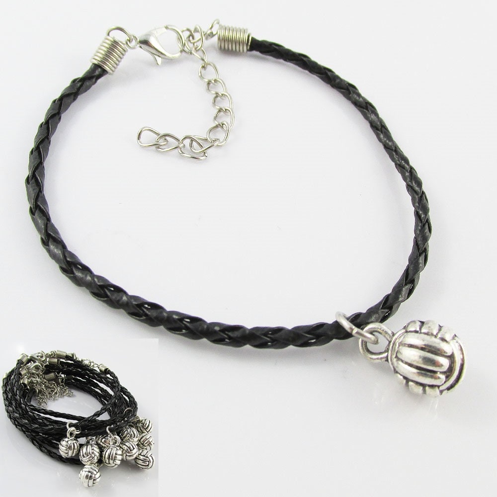 10 X 3D NETBALL Charm Sport Black Braided Bracelet Coach Team End of ...