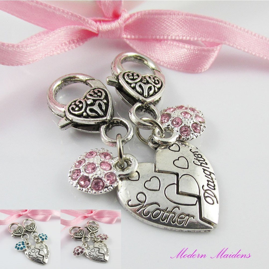 2pce Mother Daughter Split Heart Clip on Charm Handbag Decoration ...