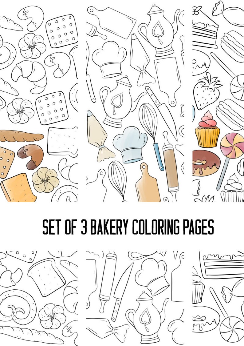 Adult coloring page bakery coloring page sweets coloring | Etsy