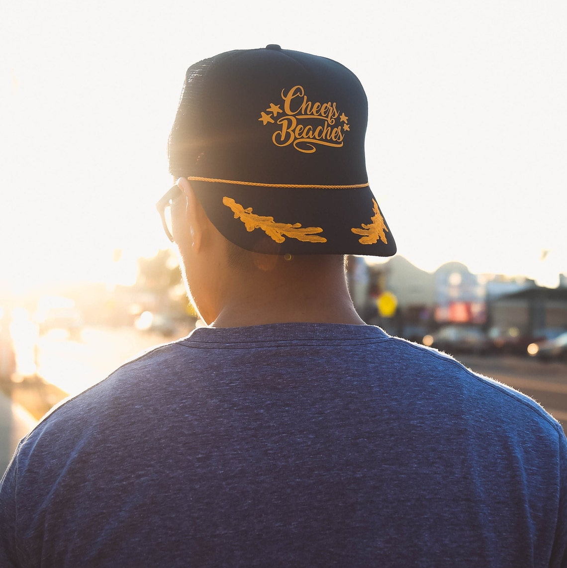 Cheers Beaches Captains Hat Black & Gold Adult Yacht Trucker Boat Ship ...
