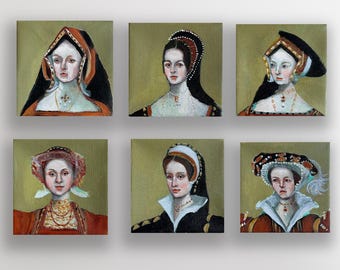 Six Wives of Henry VIII Set of Six 5x7 Original Painting Wall Art Tudor ...