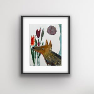 Fox Collage 9x12 Cut Paper Collage Original Animal Tulips Floral ...