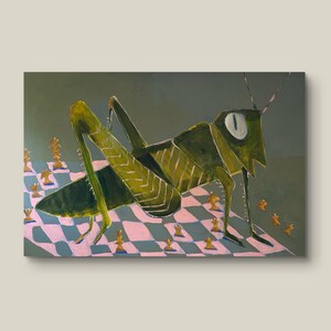Checkmate 24x36 Original Painting Hand Painted Insects Bugs Pink Green ...