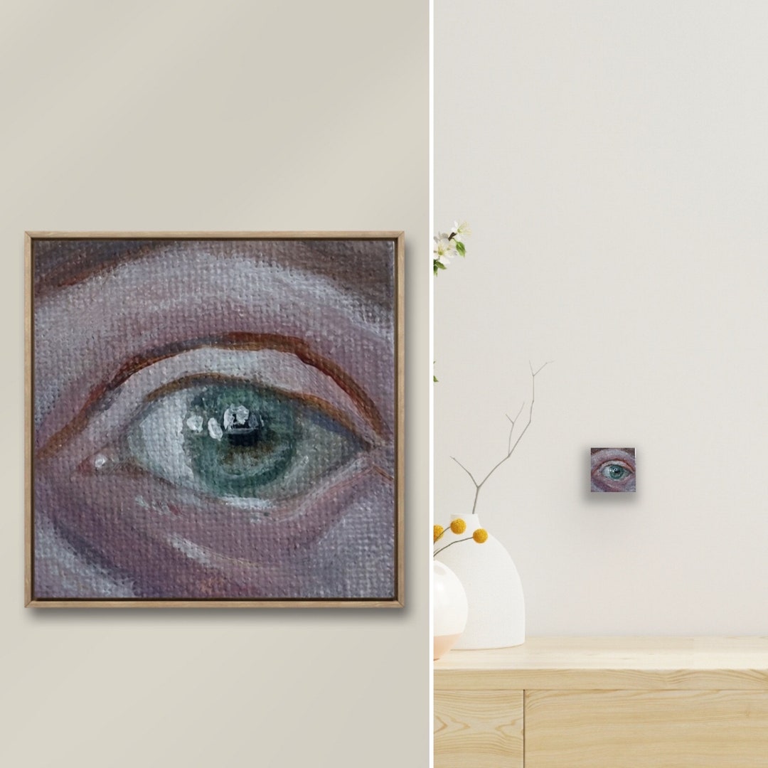 Blue Green Eye 2x2 Original Canvas Painting Wall Art Tiny - Etsy