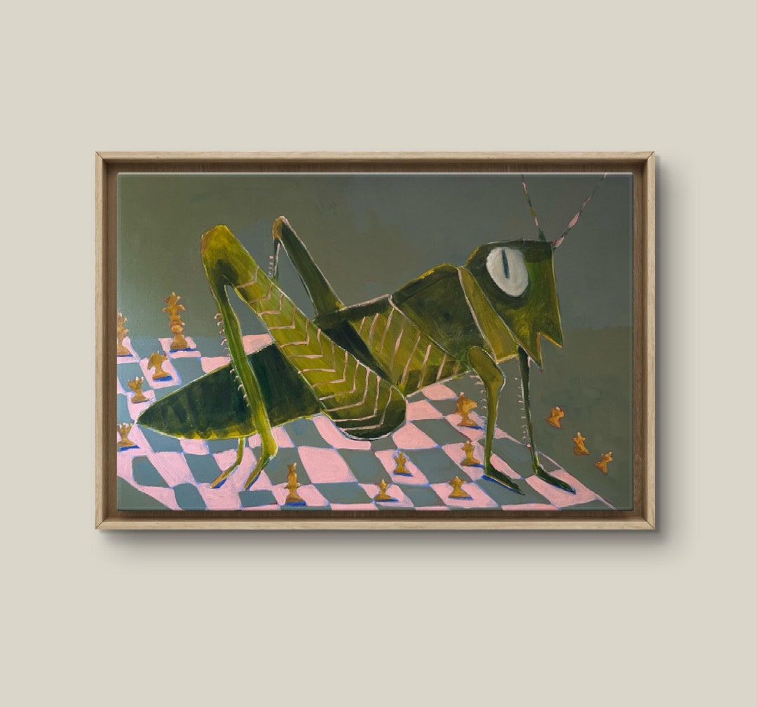 Checkmate 24x36 Original Painting Hand Painted Insects Bugs Pink Green ...