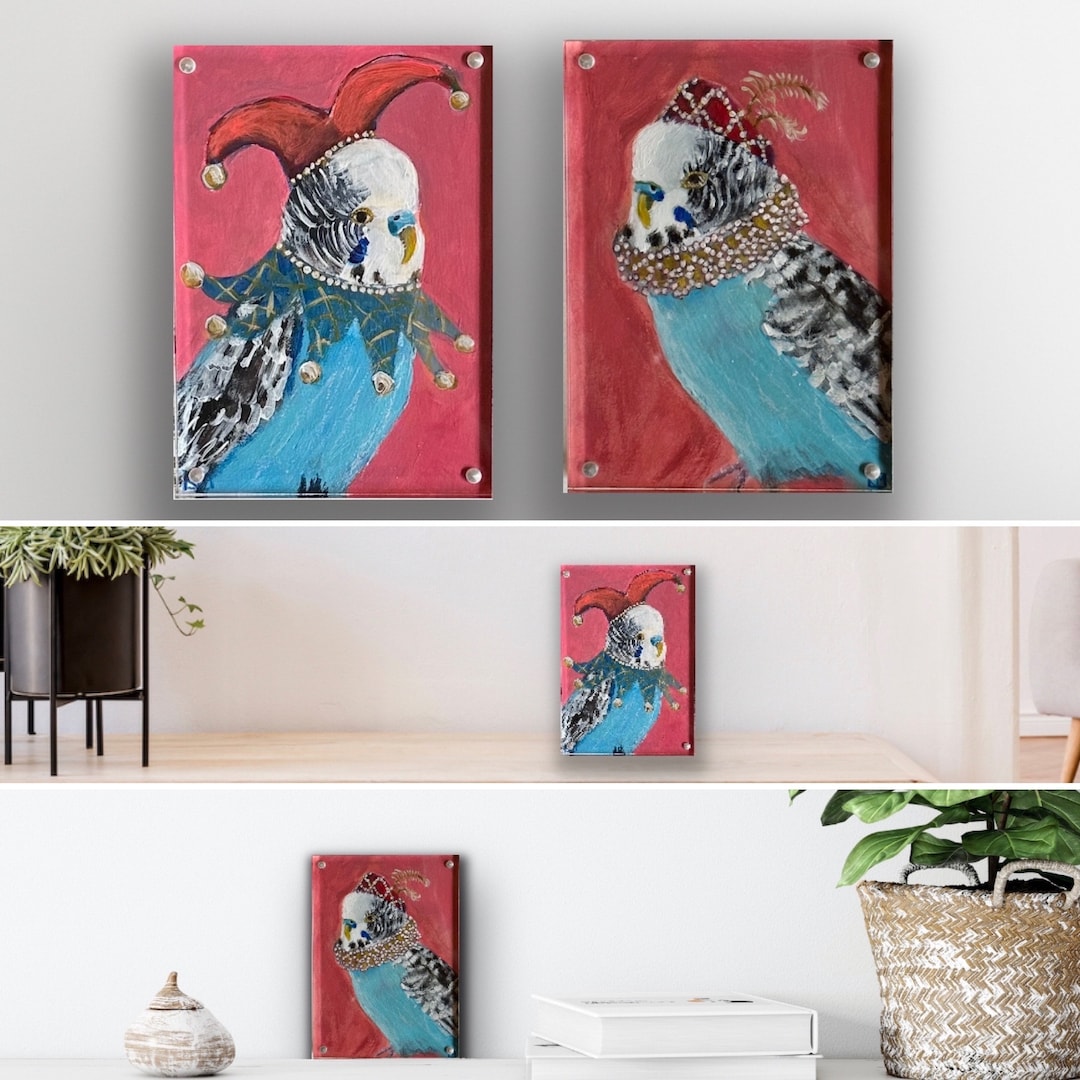 Baron and Jester Budgies 5x7 Acrylic Framed Original Hand - Etsy