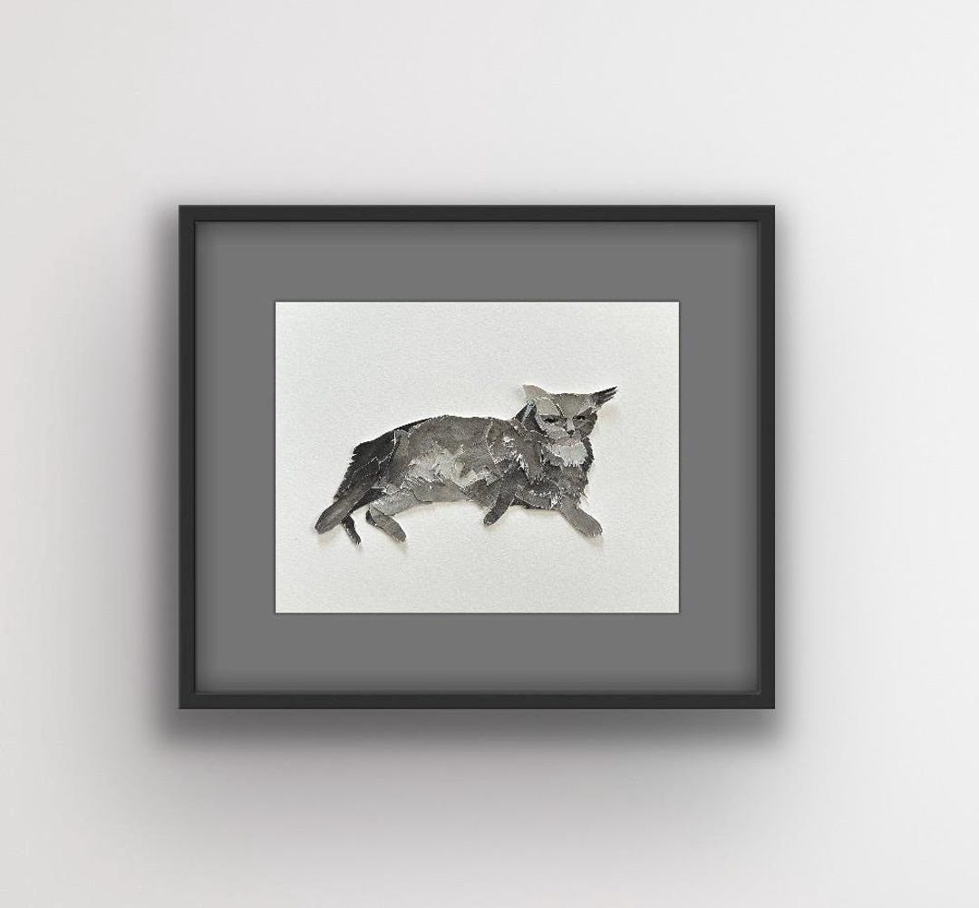 Black Cat Cut Collage 8x10 Original Watercolor Paper Cut Artwork ...