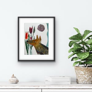 Fox Collage 9x12 Cut Paper Collage Original Animal Tulips Floral ...
