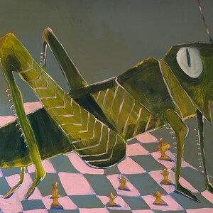 Checkmate 24x36 Original Painting Hand Painted Insects Bugs Pink Green ...