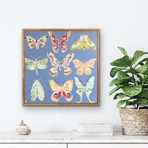 Moths 20x20 Original Artwork Hand Painted Insect Bugs Blue - Etsy