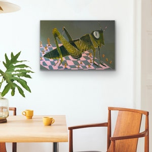 Checkmate 24x36 Original Painting Hand Painted Insects Bugs Pink Green ...
