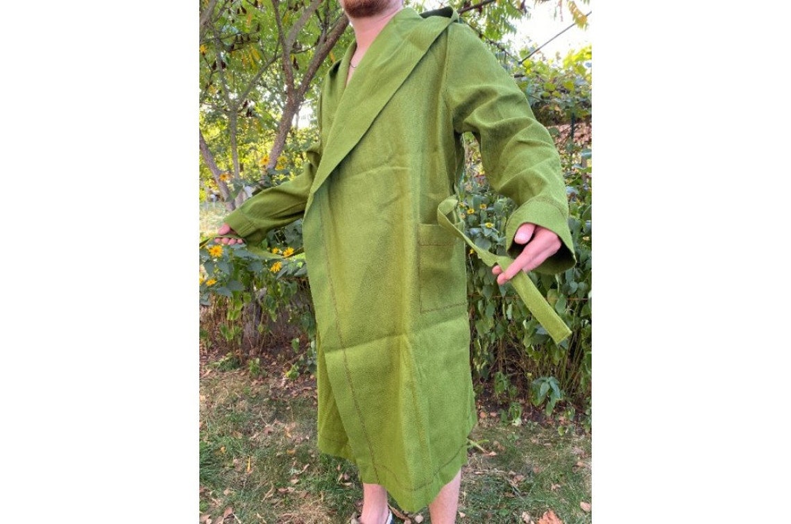 Hemp Bath Robe, for Men, 100% Organic Hemp, Natural Green Dye, Very ...