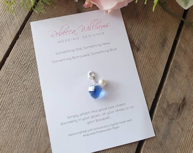Something Blue Wedding Gift, Bouquet Charm, Crystal Heart, Something ...