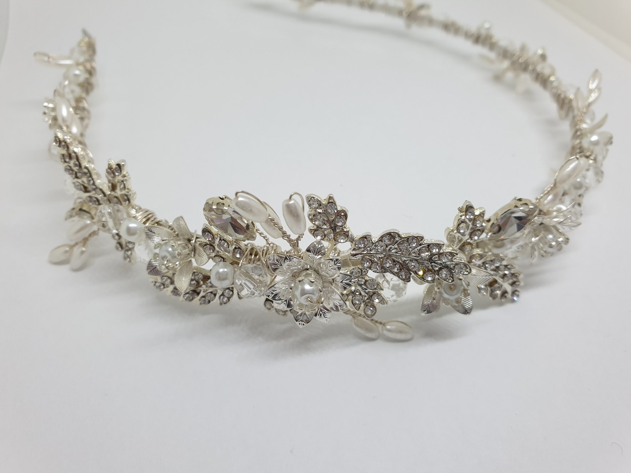 Delicate Floral Tiara Bridal Hair Vine Silver Side Tiara | Etsy