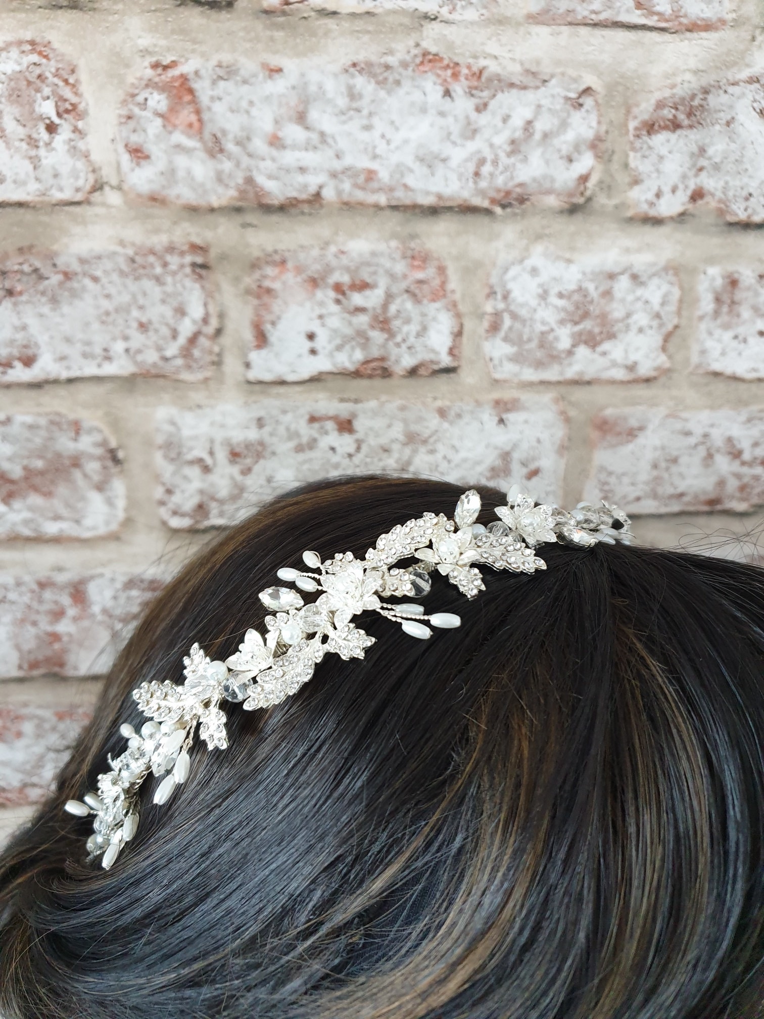 Delicate Floral Tiara, Bridal Hair Vine, Silver Side Tiara, Bridal Head ...