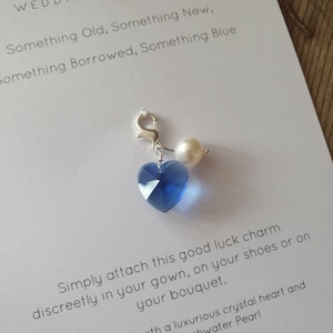 Something Blue Wedding Gift, Bouquet Charm, Crystal Heart, Something ...