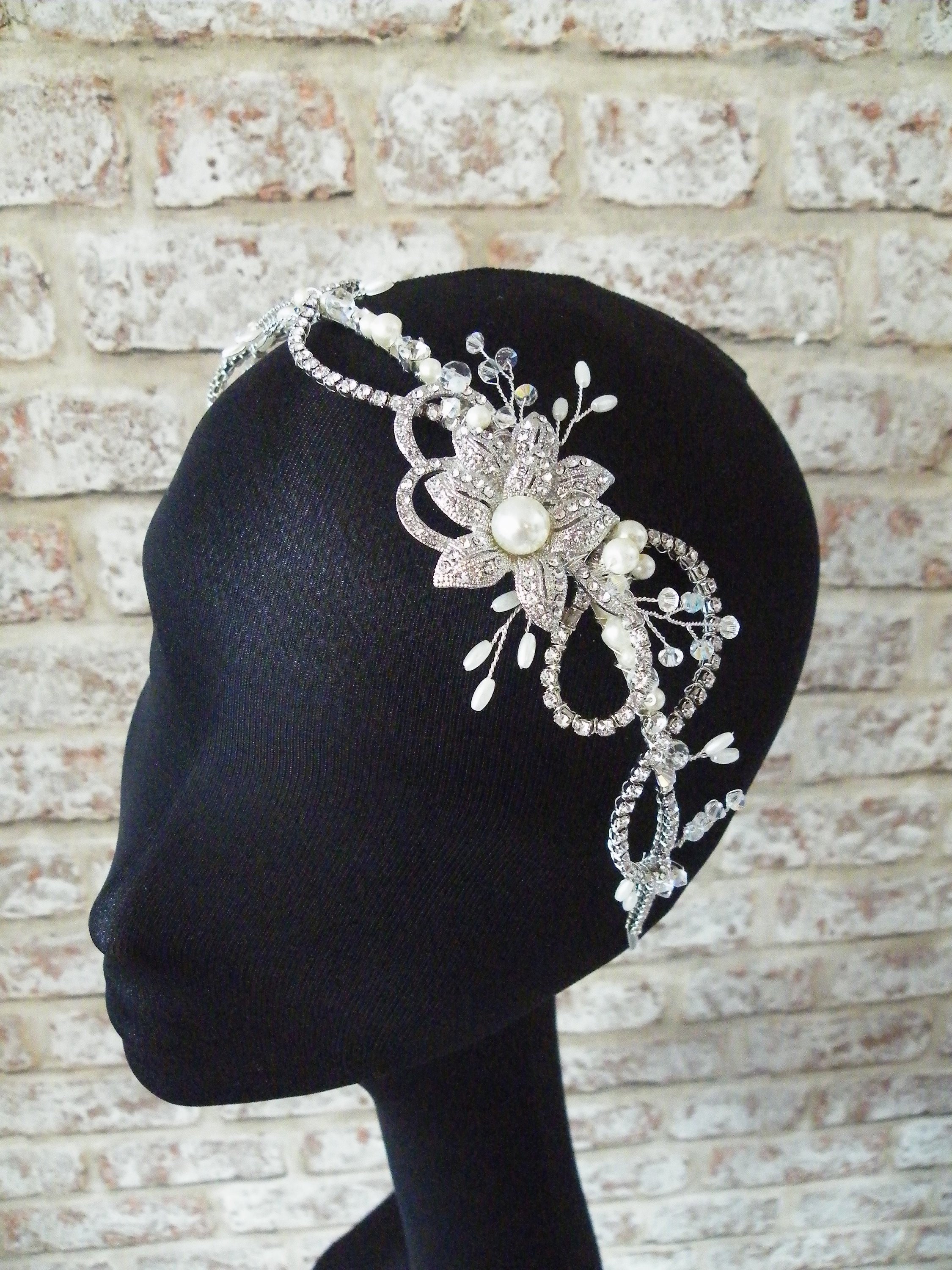 Floral Side Tiara, Diamante Tiara, Pearl Side Tiara, Floral Hair Vine ...