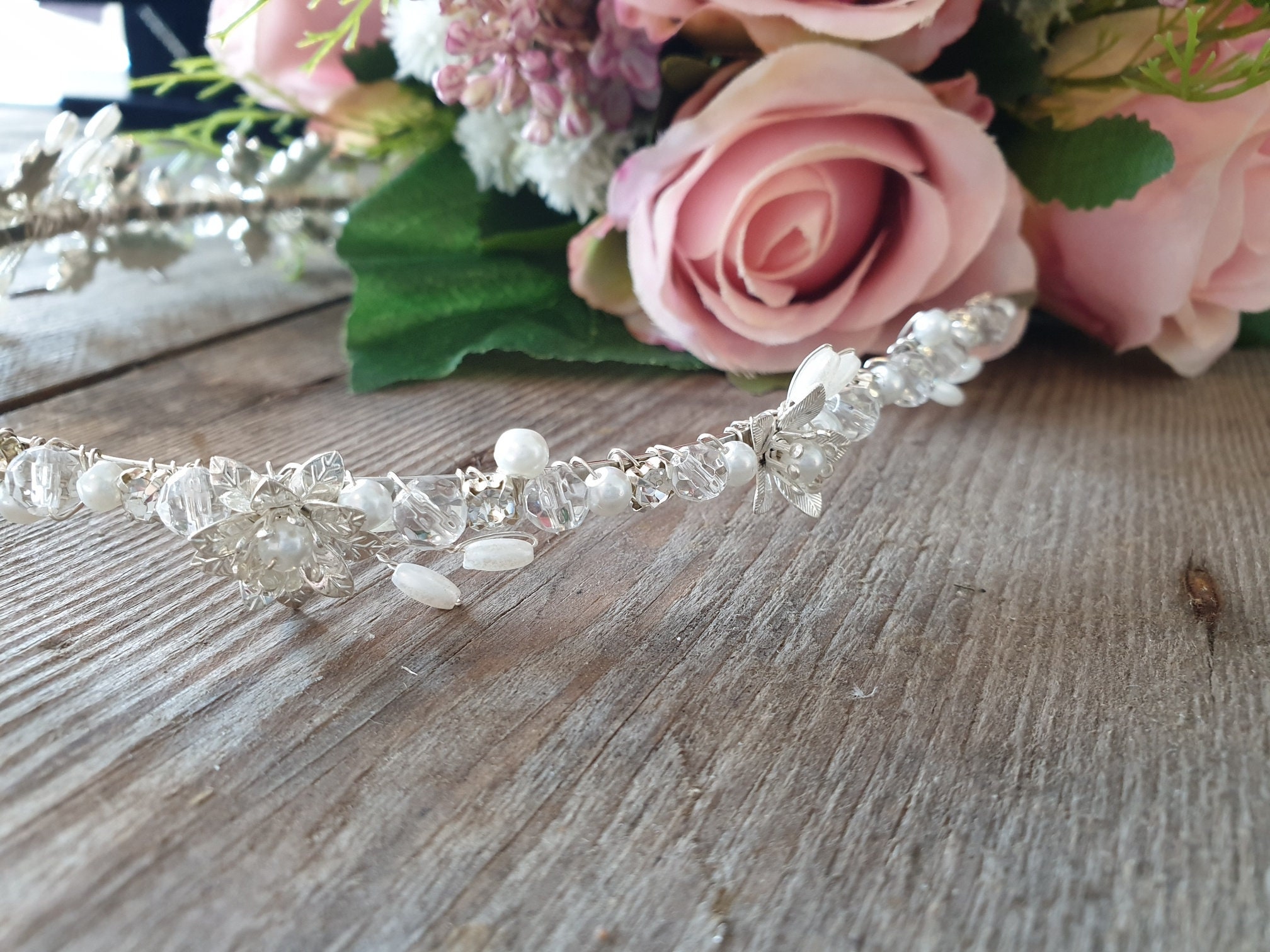 Delicate Floral Tiara, Bridal Hair Vine, Silver Side Tiara, Bridal Head ...