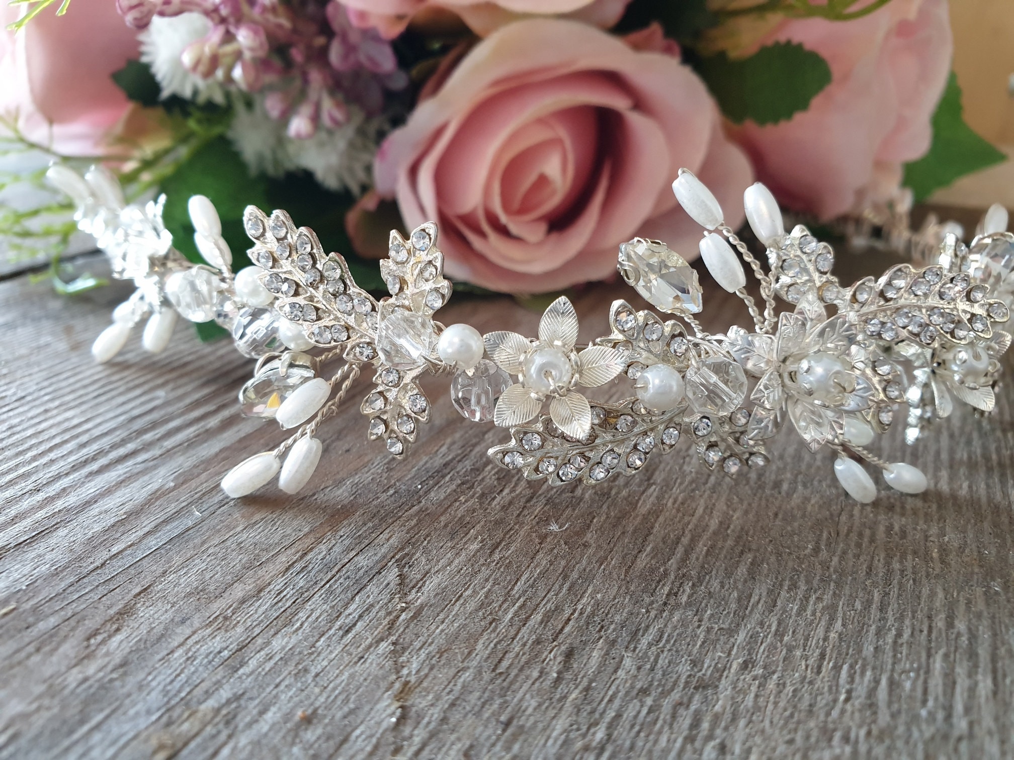 Delicate Floral Tiara, Bridal Hair Vine, Silver Side Tiara, Bridal Head ...