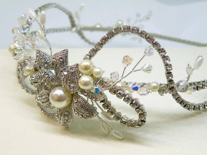 Floral Side Tiara, Diamante Tiara, Pearl Side Tiara, Floral Hair Vine ...
