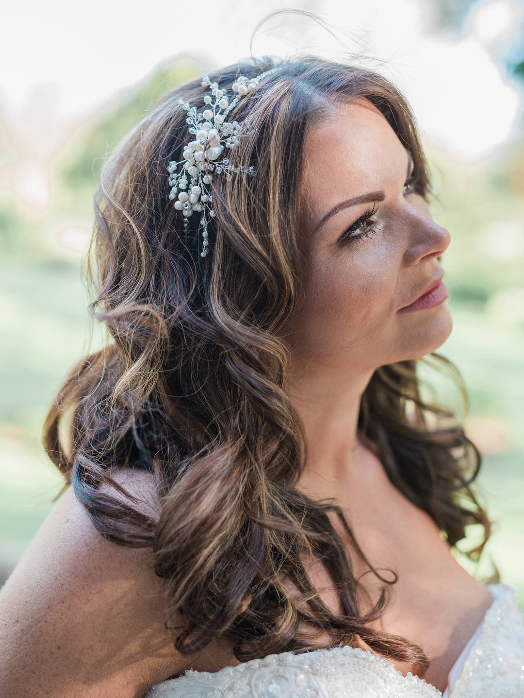 Pearl Side Tiara, Bridal Side Tiara, Pearl Wedding Tiara, Bridal Hair ...