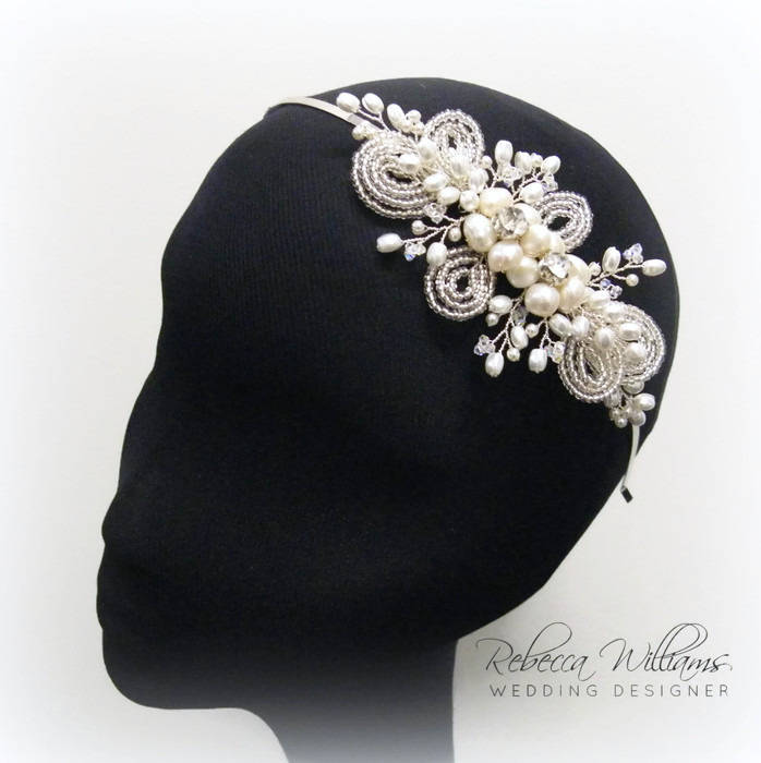 Whimsical Side Tiara, Bridal Floral Tiara, Pearl Bridal Tiara, Wedding ...