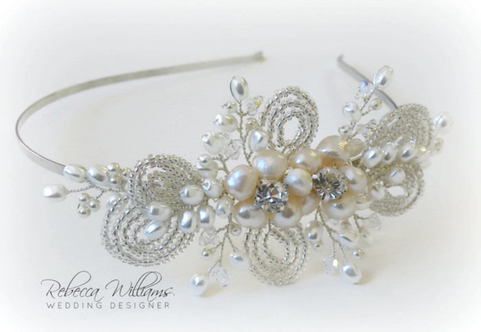 Whimsical Side Tiara, Bridal Floral Tiara, Pearl Bridal Tiara, Wedding ...