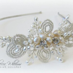 Whimsical Side Tiara, Bridal Floral Tiara, Pearl Bridal Tiara, Wedding ...
