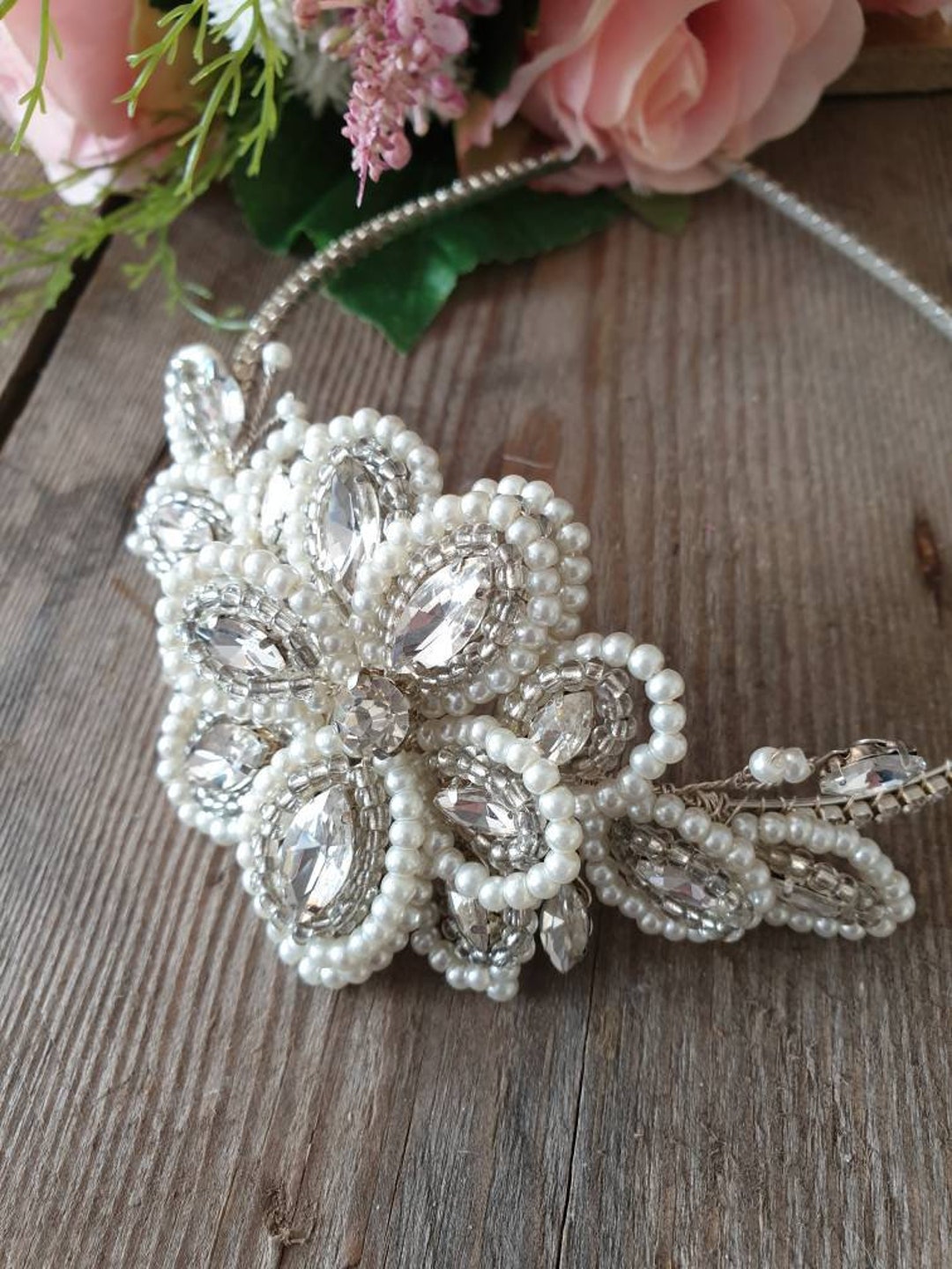 Pearl Side Tiara for the Bride, Bridal Hair Accessories, Diamante Hair ...