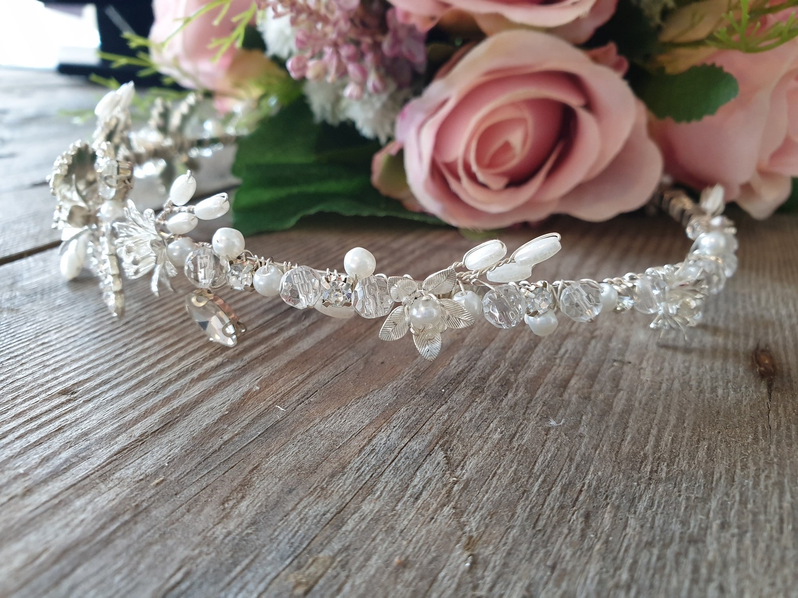Delicate Floral Tiara, Bridal Hair Vine, Silver Side Tiara, Bridal Head ...