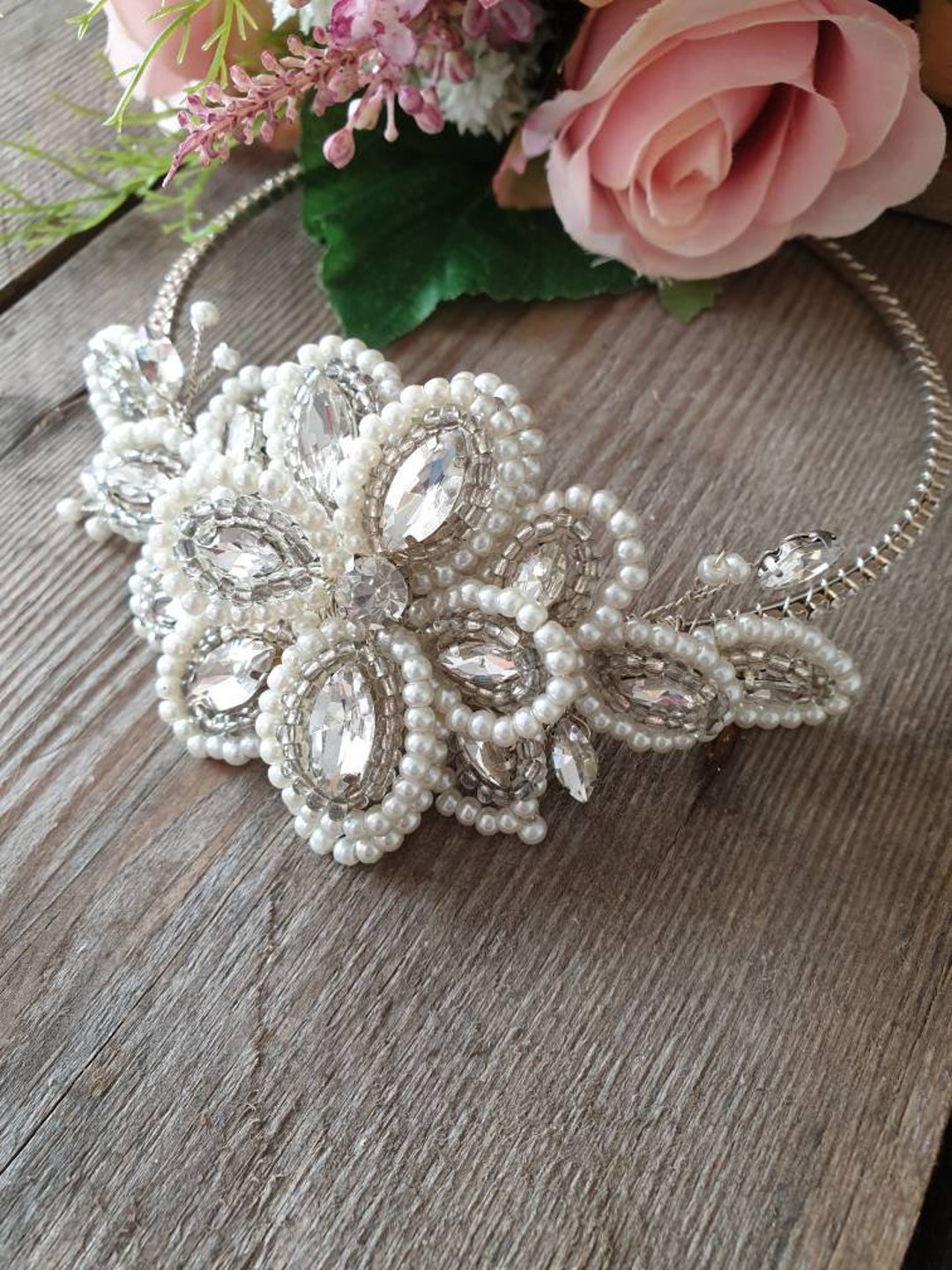 Bridal Side Tiara, Pearl Wedding Tiara, Bridal Hair Accessories, Pearl ...