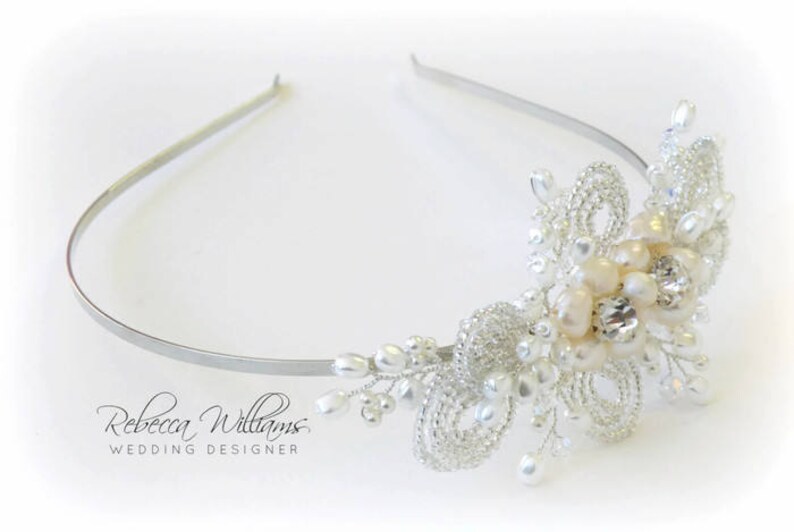 Whimsical Side Tiara, Bridal Floral Tiara, Pearl Bridal Tiara, Wedding ...